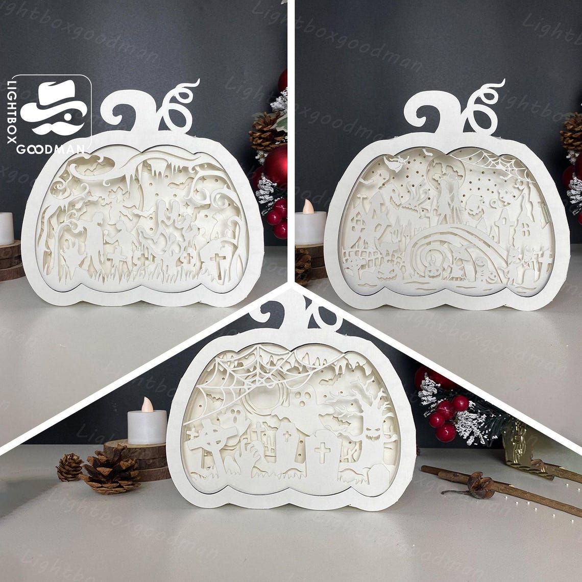 Pack 3 Halloween Lantern SVG Paper Cut Template: DIY Papercraft ...