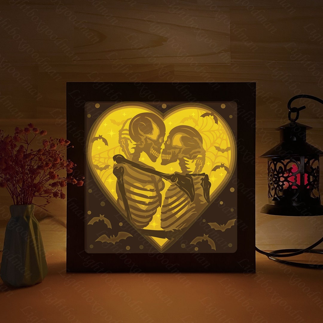 Skeletons Paper Cut Light Box Shadow Box Night Light - Etsy