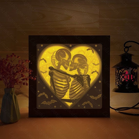 Skeletons Paper Cut Light Box Shadow Box Night Light - Etsy