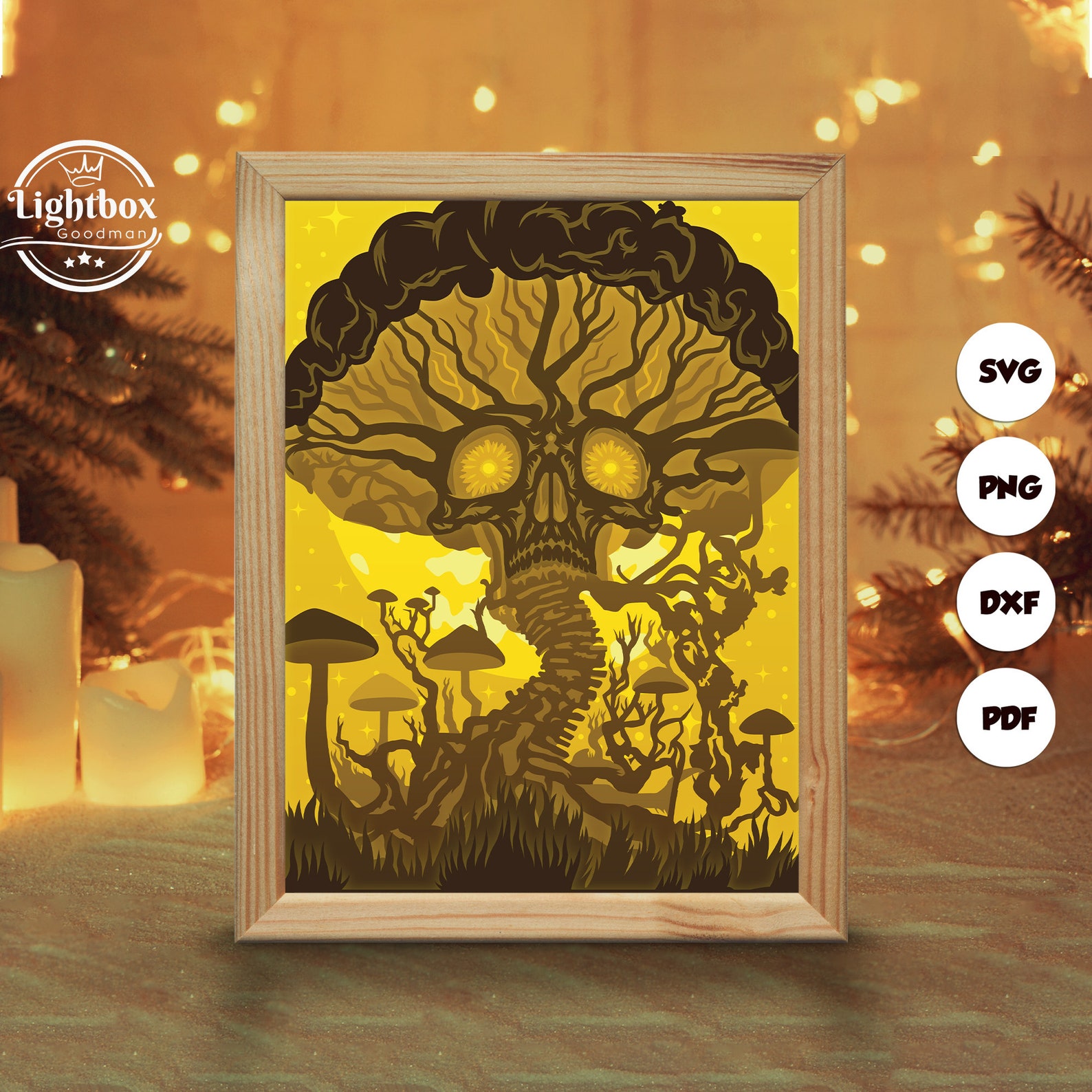 Skull Mushroom Shadow Box Files, Paper Cut Light Box Template File ...