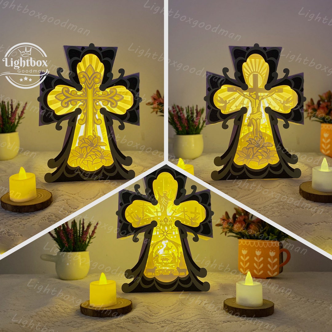 Pack 3 Cross Lantern SVG - Cross Lantern Paper Cut - DIY Insect Paper ...