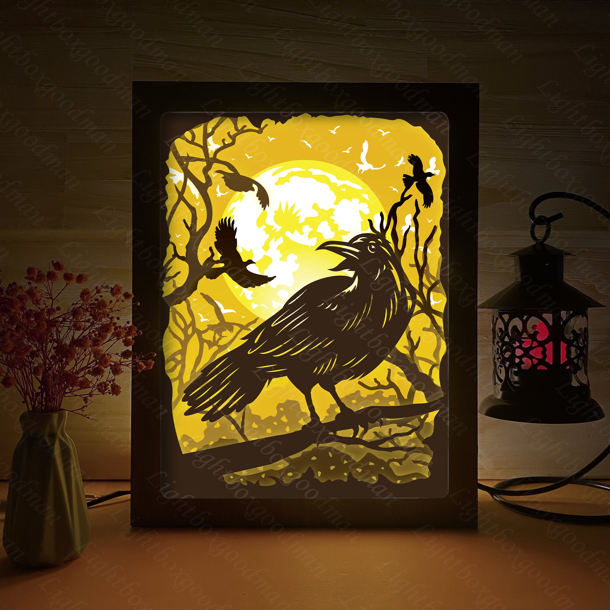 Raven Paper Cut Light Box Shadow Box Night Light Bedroom - Etsy Israel