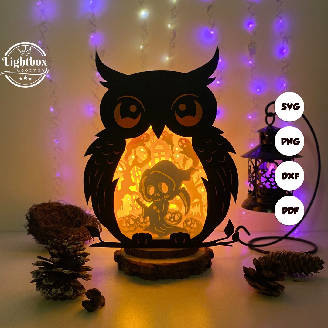 Death Owl Shadow Box SVG for Cricut Projects DIY, Witch Owl Box Lantern ...