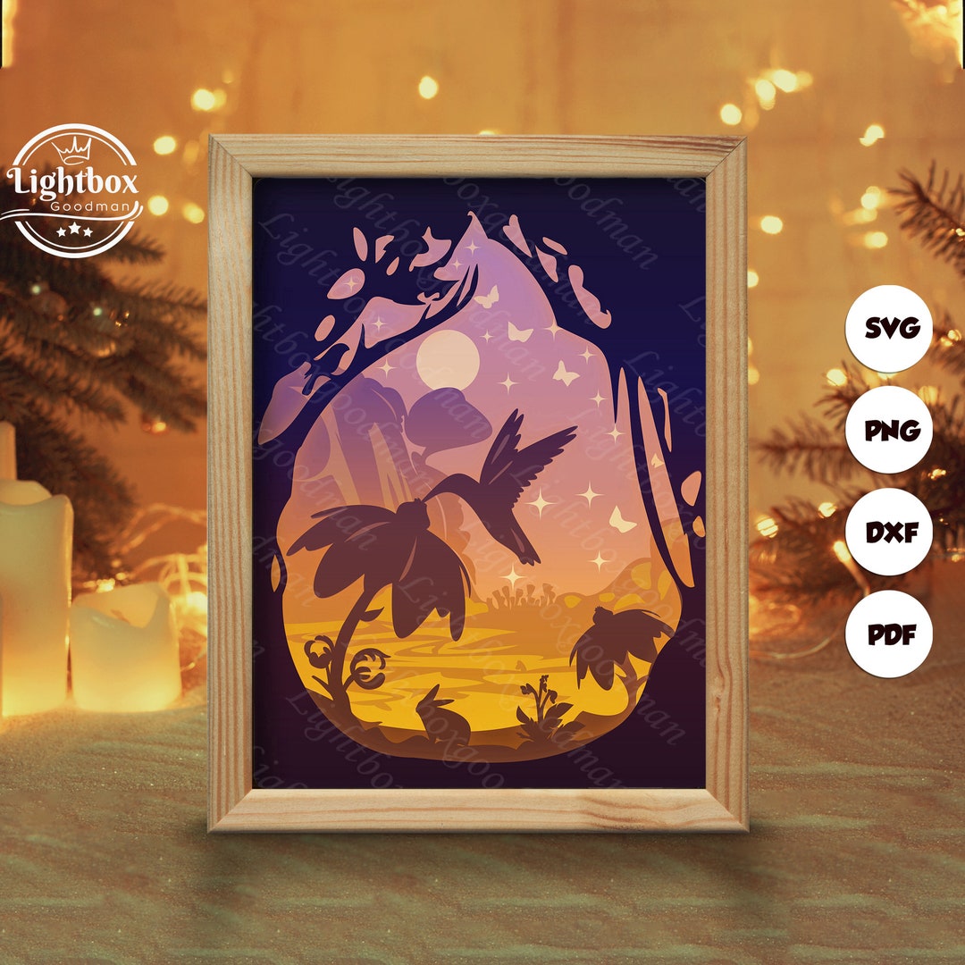 3d Simple Hummingbirds Silhouette, Shadow Box Templates, Paper Cut ...