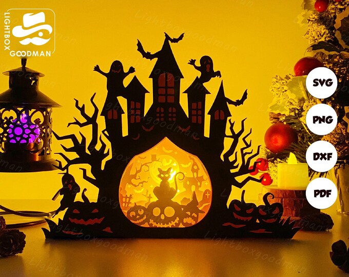 Witch Paper Cut Lamp SVG File- Halloween Paper Lanterns- Paper Cutting ...