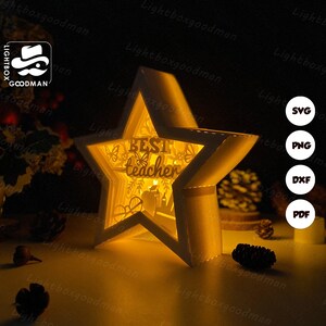 Best Teacher Star Shadow Box Svg for Cricut Projects DIY, 3D Star ...
