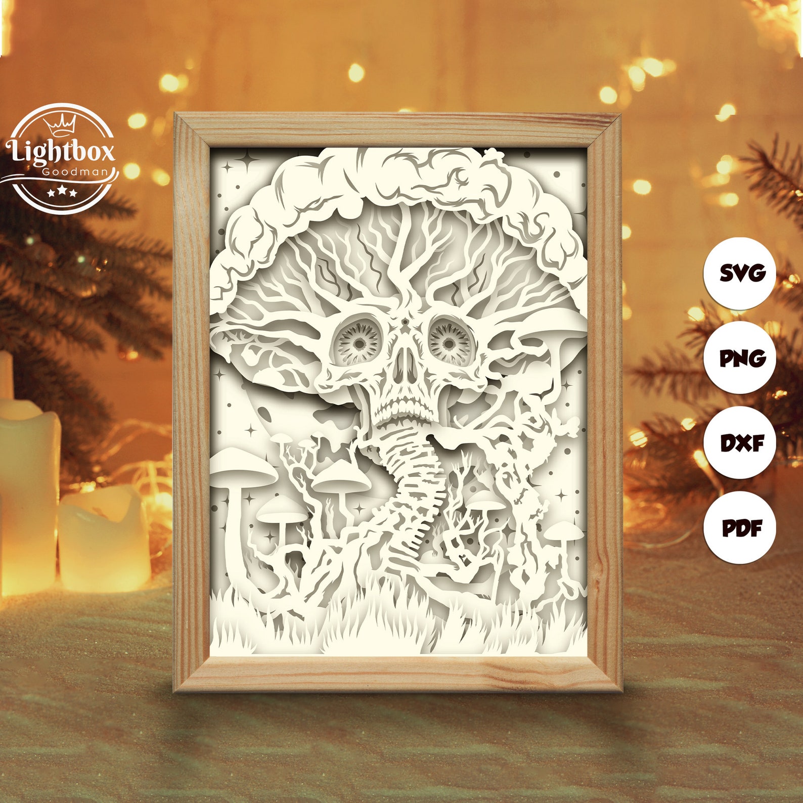 Skull Mushroom Shadow Box Files, Paper Cut Light Box Template File ...