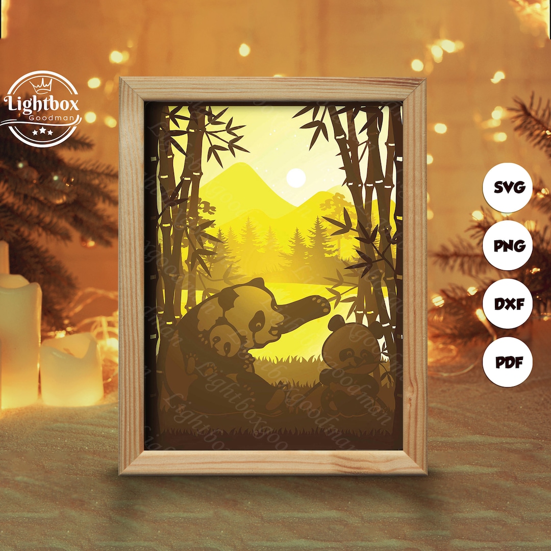Panda 1 Shadow Box Files, Paper Cut Light Box Template Files, Shadow ...