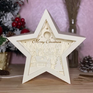 Merry Christmas Village Star Shadow Box SVG, Star Lantern for Christmas ...