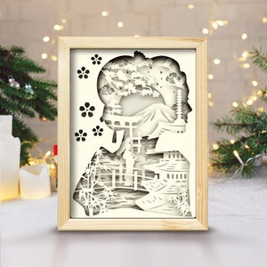 3d Japanese Landscape Silhouette, Shadow Box Templates, Paper Cut ...