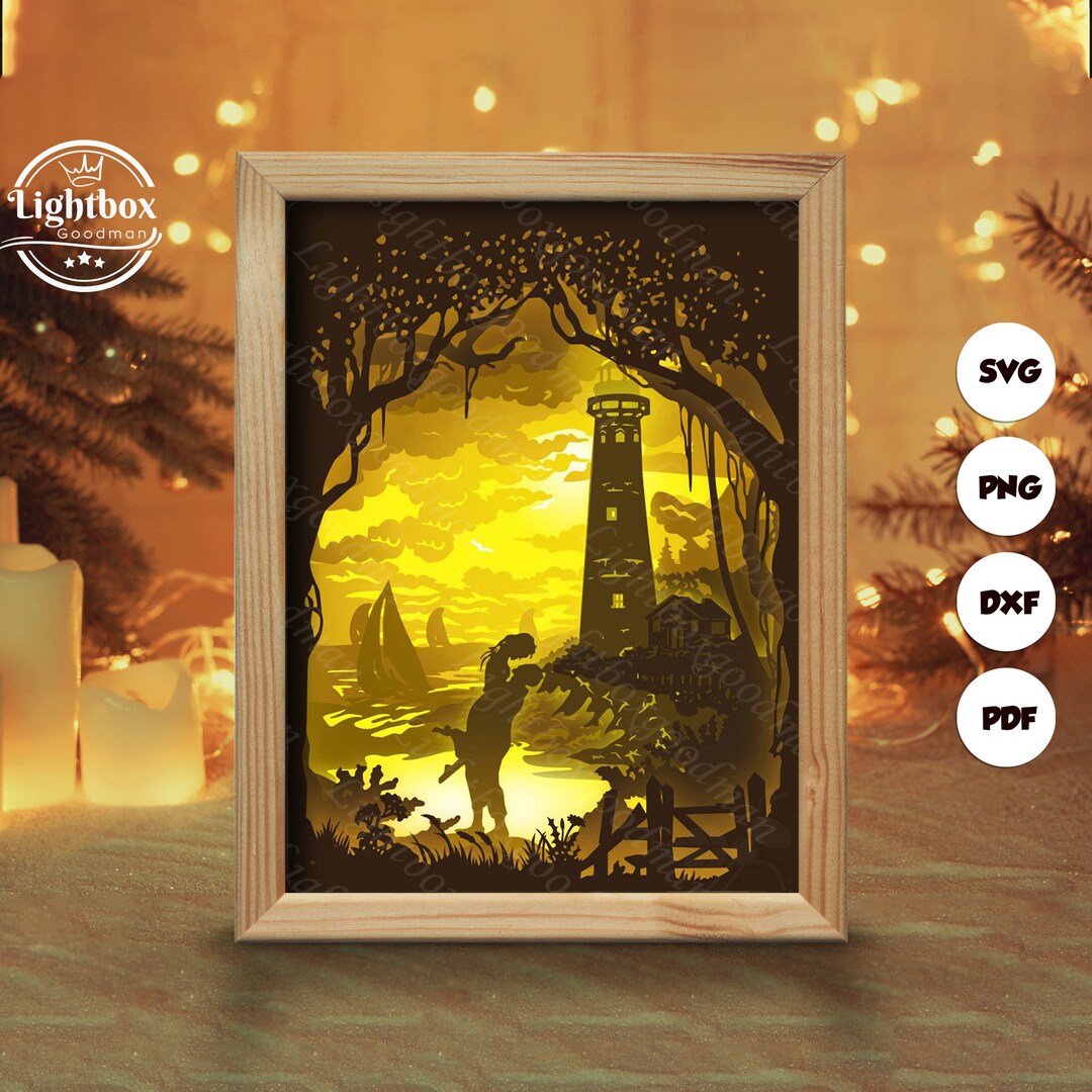 Lighthouse 3 Paper Cut Light Box Template, Shadow Box, 3D Papercut ...