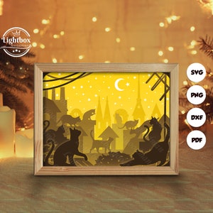 Cats in the City Shadow Box Files, Paper Cut Light Box Template Files ...