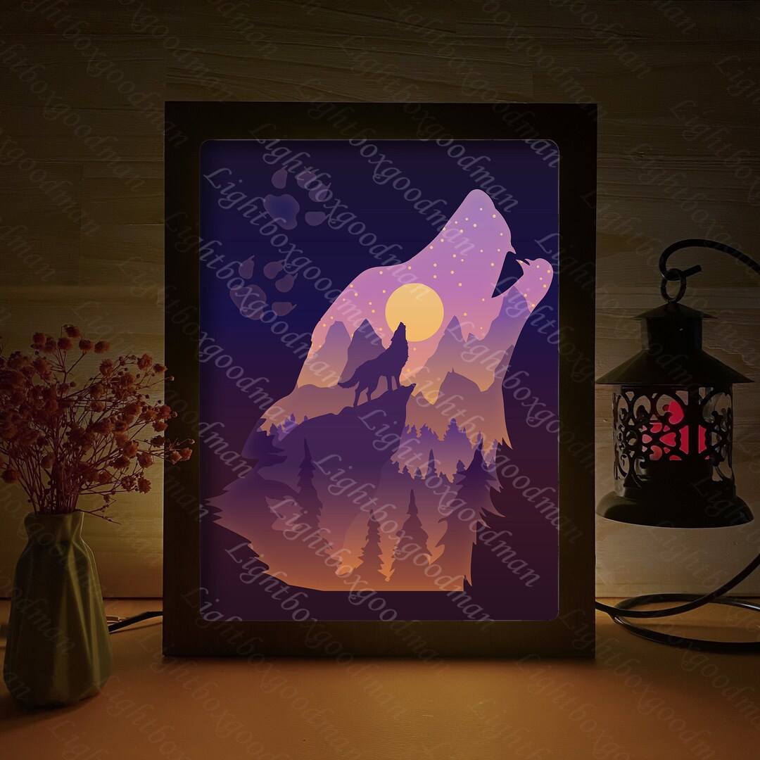 Wolf Shadow Box Files Paper Cut Light Box Template Files - Etsy
