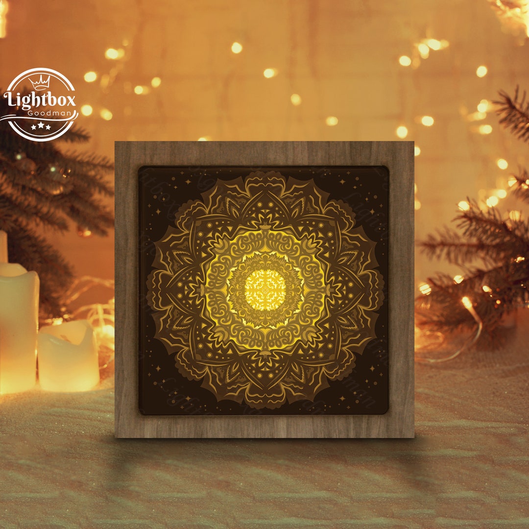 Mandala 3 Paper Cut Light Box Shadow Box Night Light Bedroom Shadow Box ...