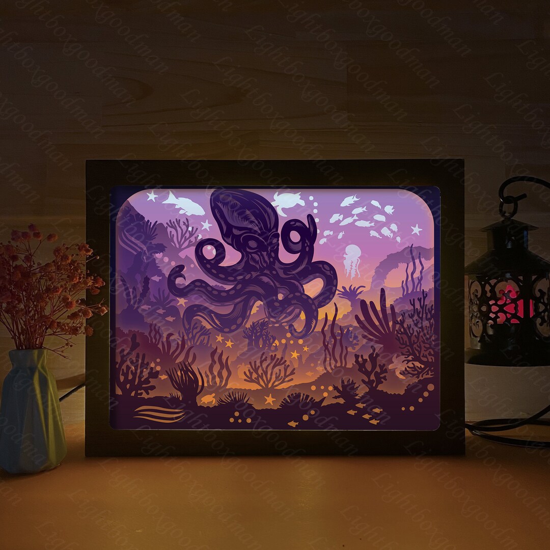 Octopus Shadow Box Files Paper Cut Light Box Template Files - Etsy