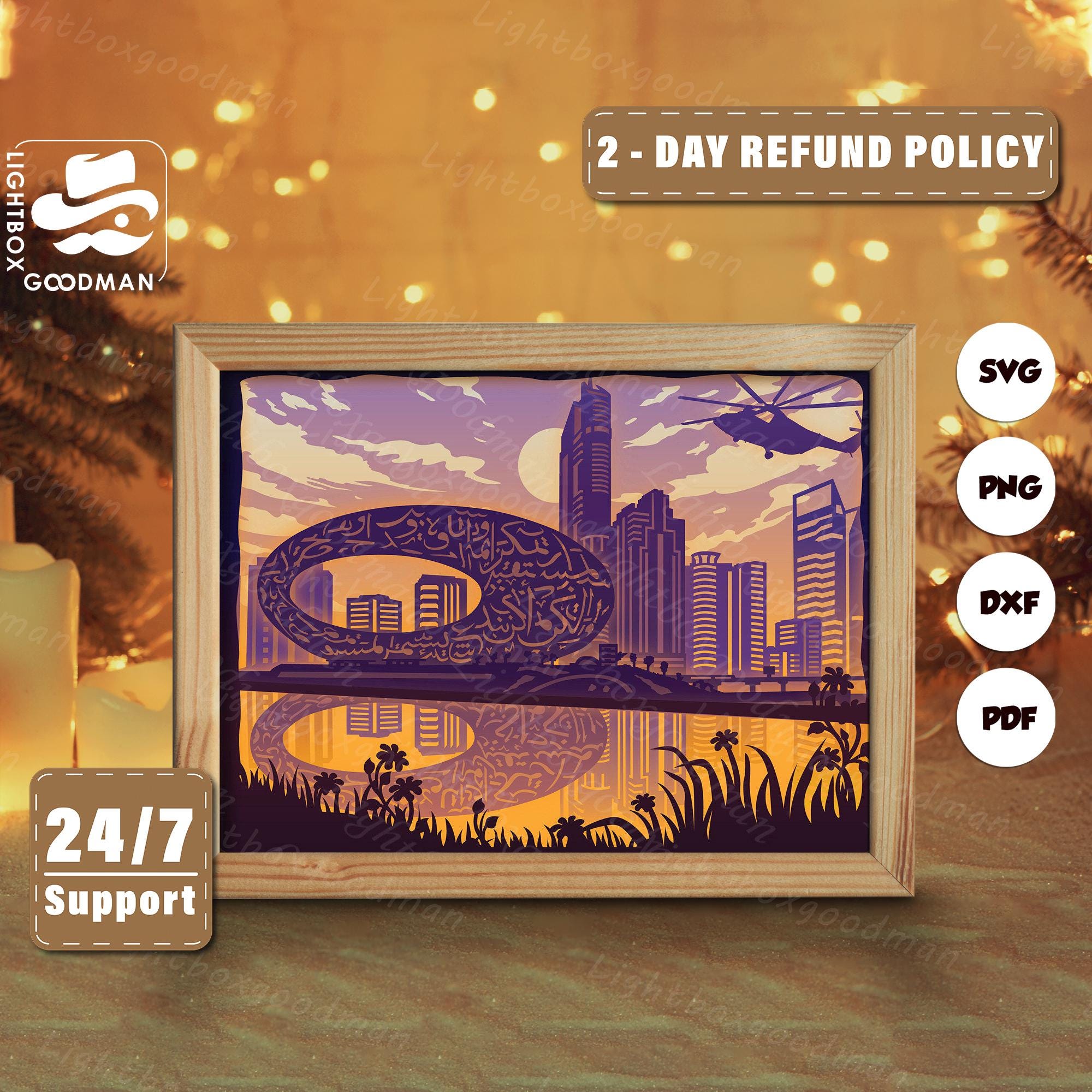 3d Dubai Skyline Silhouette, Shadow Box Templates, Paper Cut, Files for ...