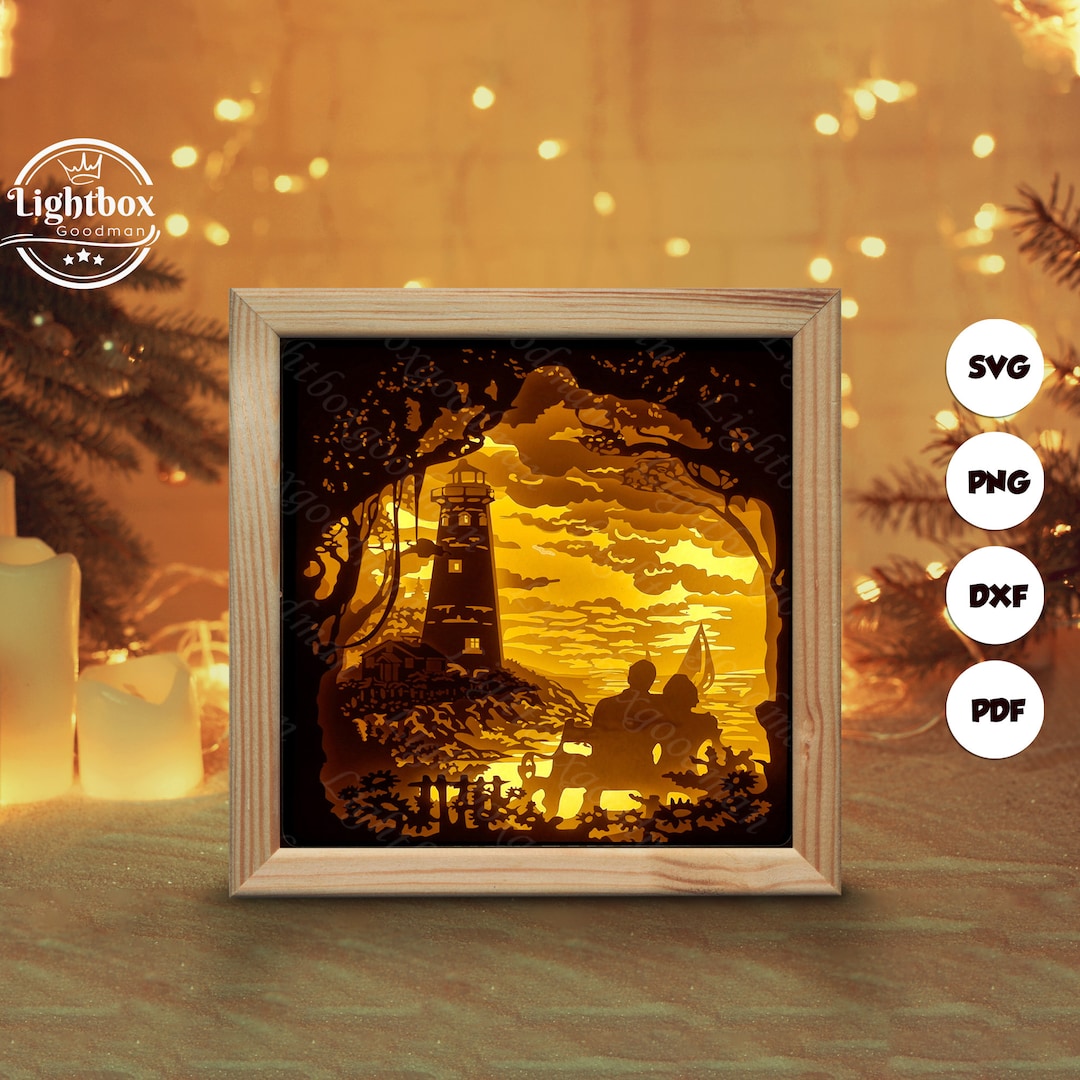 Lighthouse Shadow Box Files, Paper Cut Light Box Template Files, Shadow Box Paper Cut, 3D ...