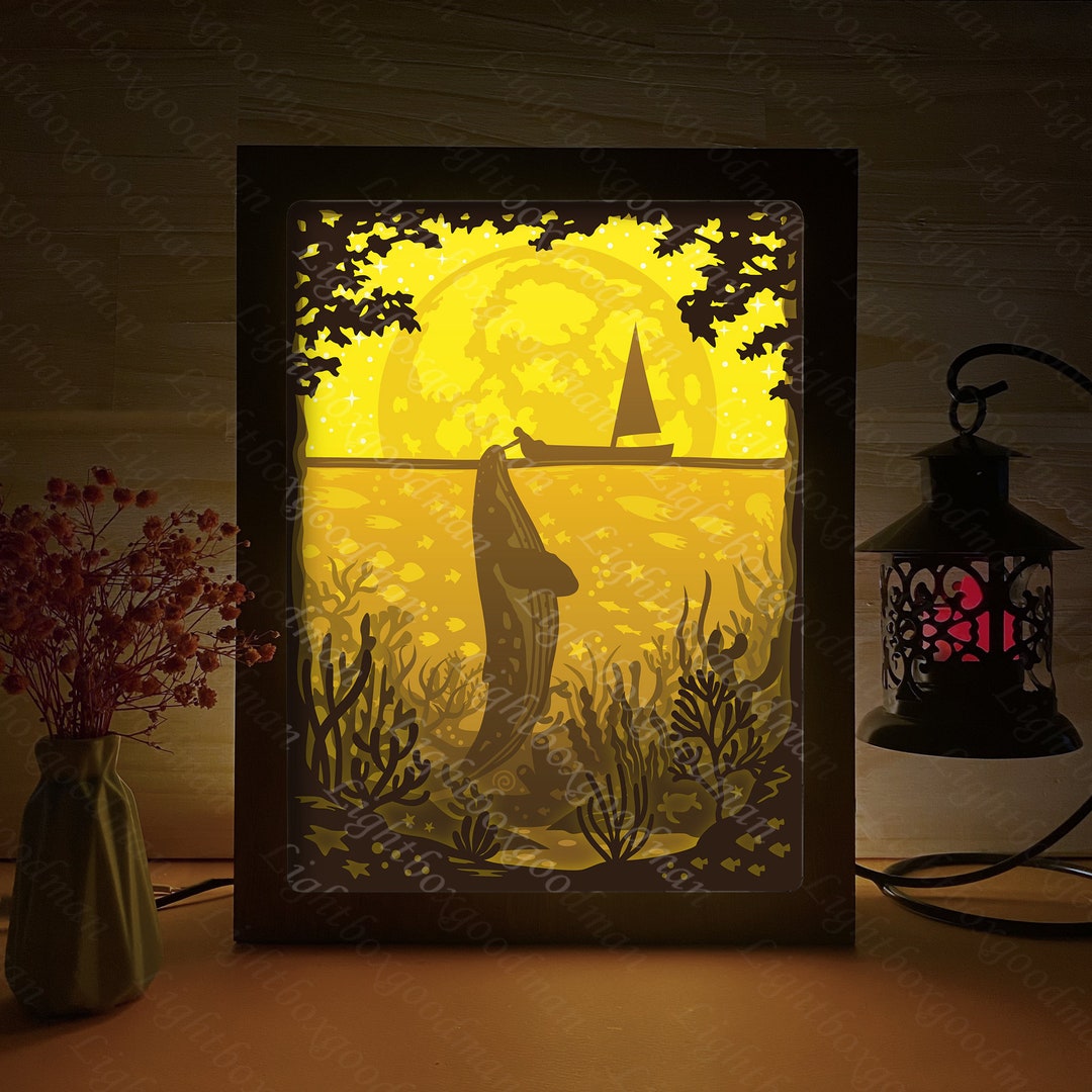 Whale 2 Paper Cut Light Box Shadow Box Night Light Bedroom - Etsy