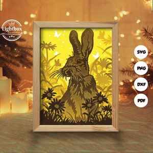 Rabbits 2 Shadow Box Files, Paper Cut Light Box Template Files, Shadow ...