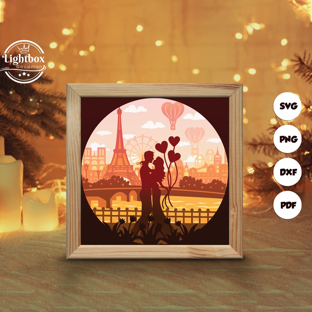 Love in Paris 5 Shadow Box Files, Paper Cut Light Box Template Files ...
