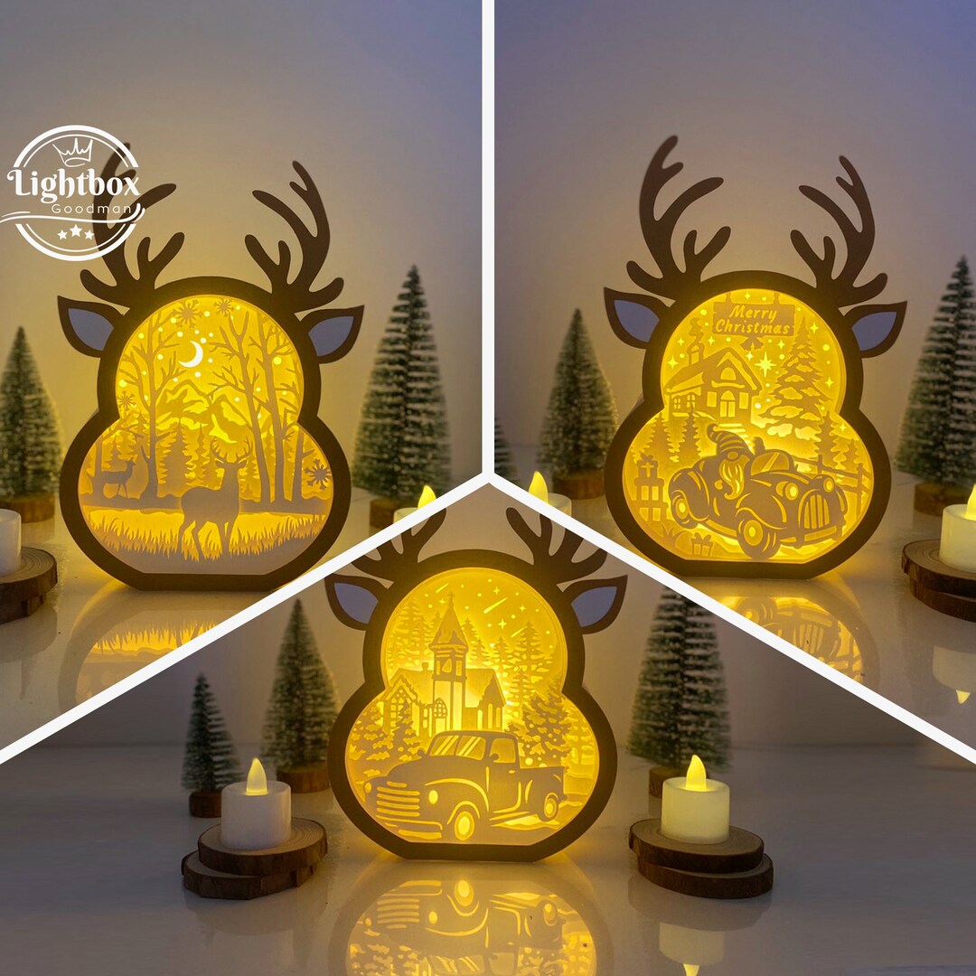 Pack 3 Christmas 1 Reindeer Shadow Box SVG for Cricut Projects DIY ...