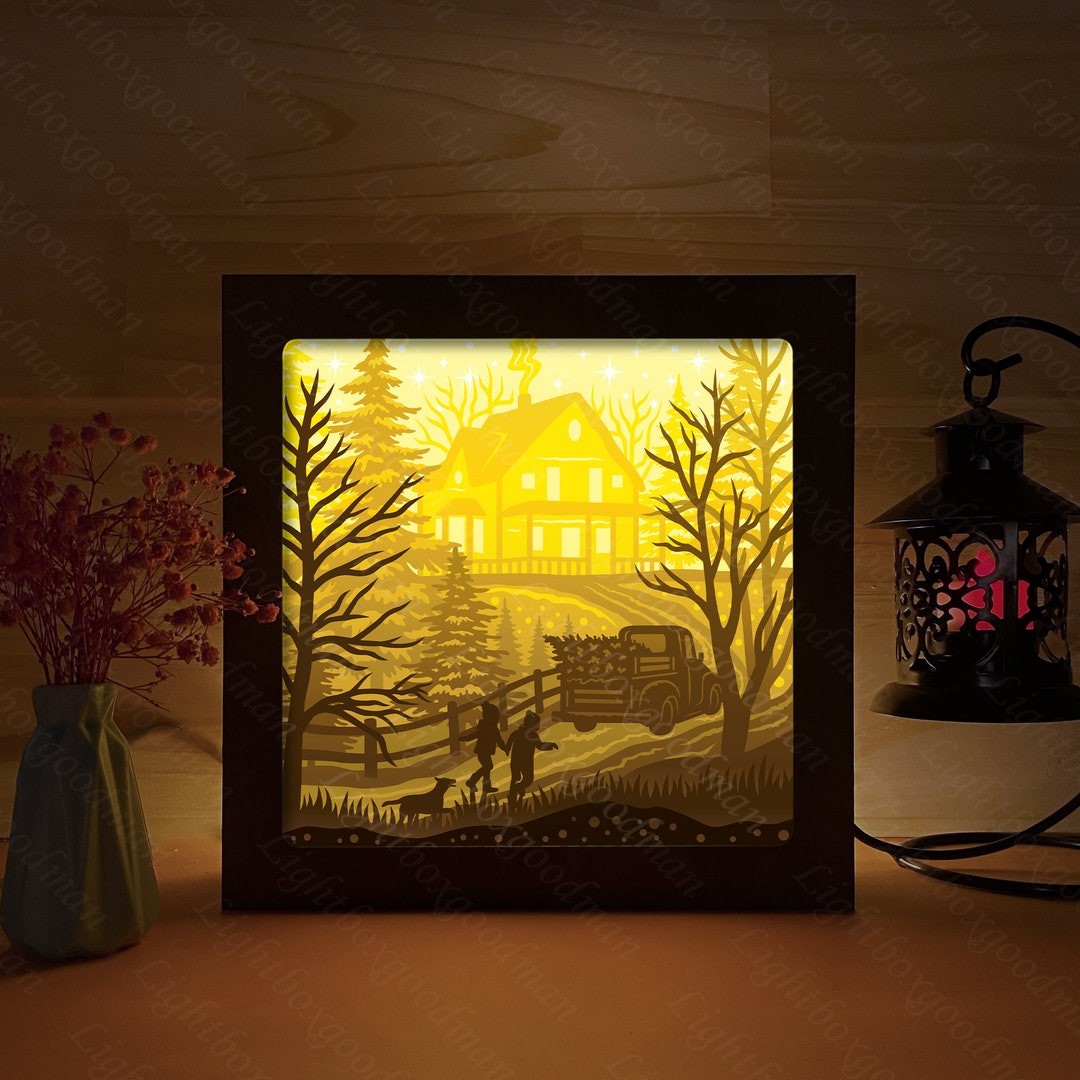 Christmas in the Forest Paper Light Box Shadow Box Night - Etsy