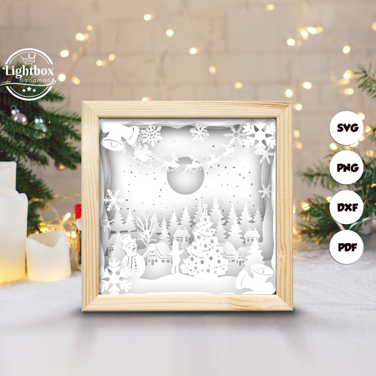 Santa Cabin Shadow Box Files, Paper Cut Light Box Template Files ...