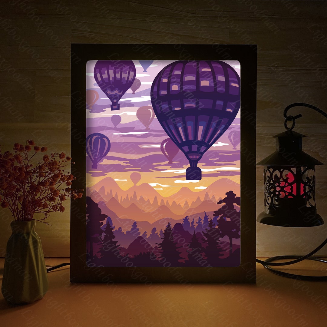 Air Balloons Shadow Box Files Paper Cut Light Box Template - Etsy