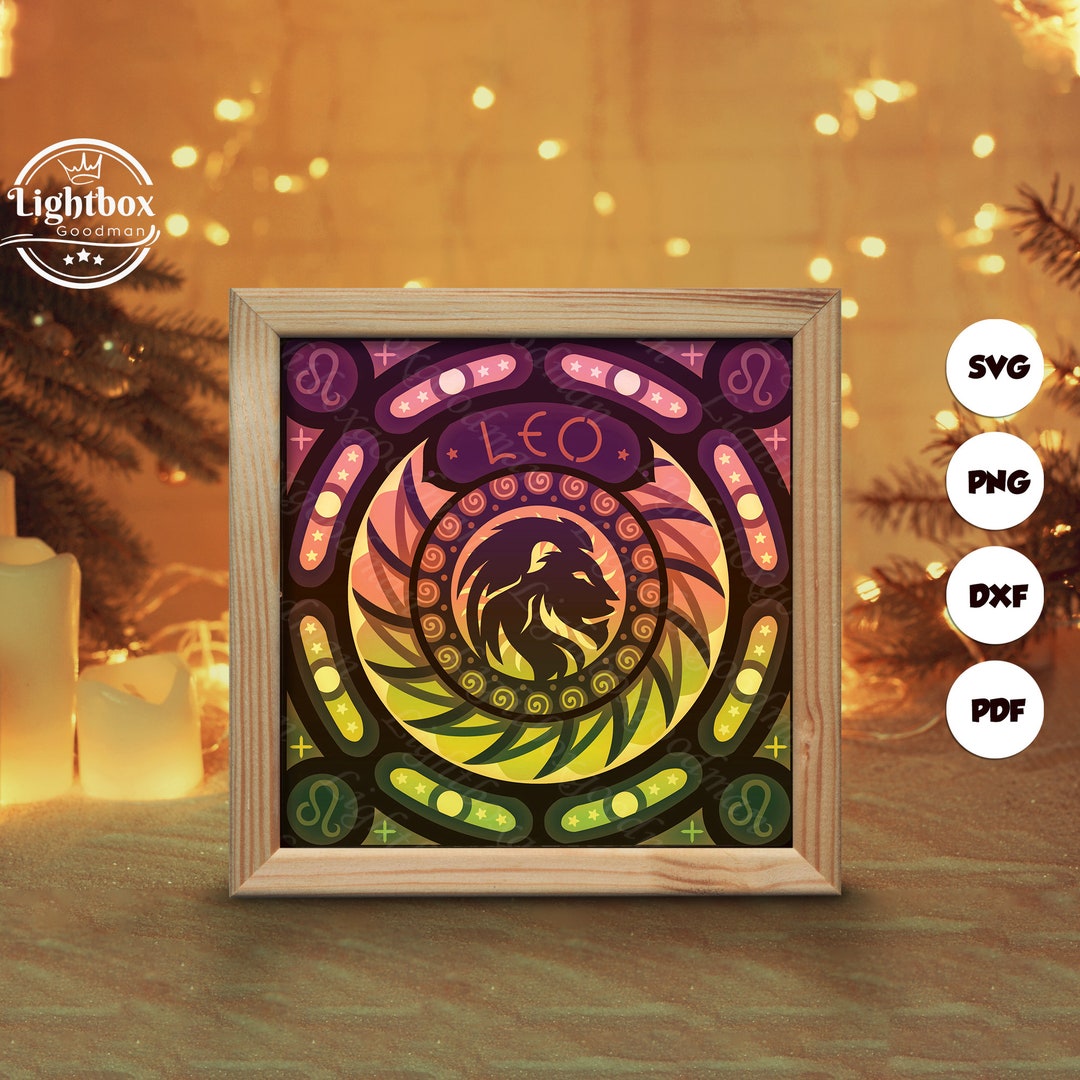 Leo 12 Zodiac Shadow Box Files, Paper Cut Light Box Template Files ...