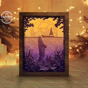 Whale 2 Paper Cut Light Box - Shadow Box - Night Light Bedroom - Shadow ...