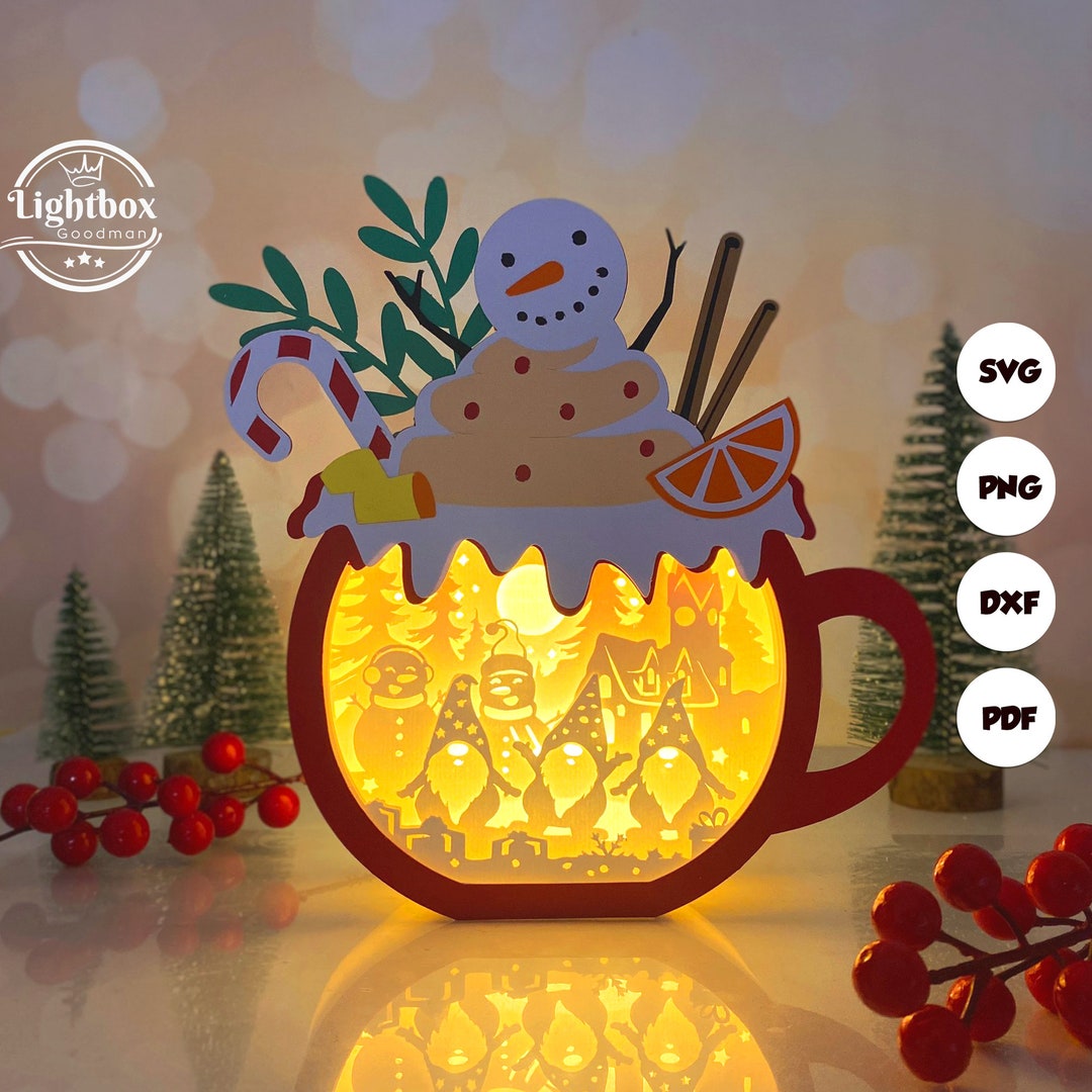 Gnome Hot Cocoa Box Lantern SVG - Christmas Lantern Paper Cut - DIY ...