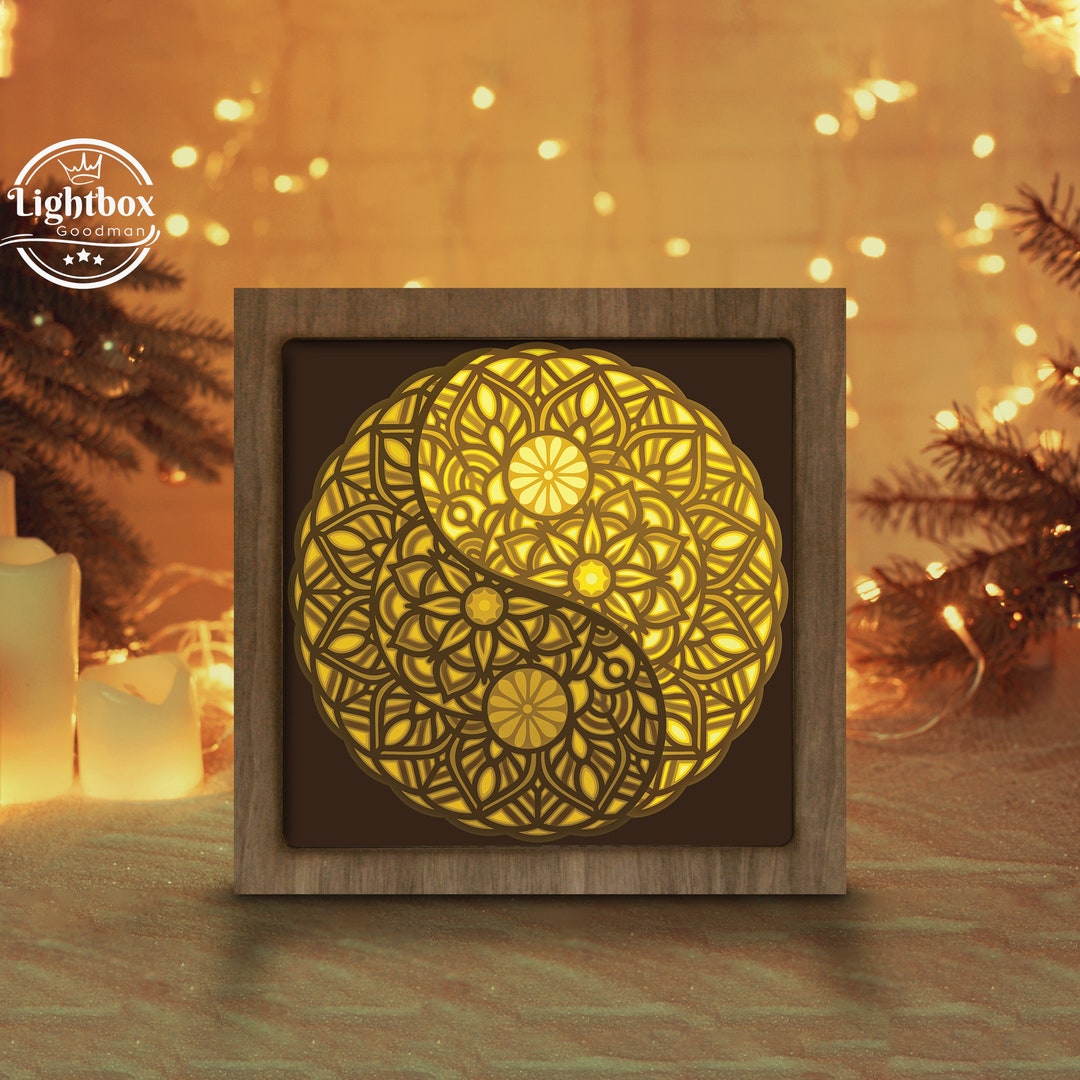 Yin Yang Mandala Paper Cut Light Box, Shadow Box, Night Light Bedroom ...