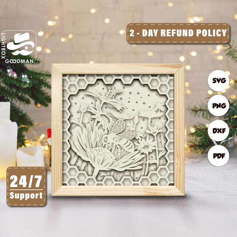 3d Honey Bee Silhouette, Shadow Box Templates, Paper Cut, Files for ...