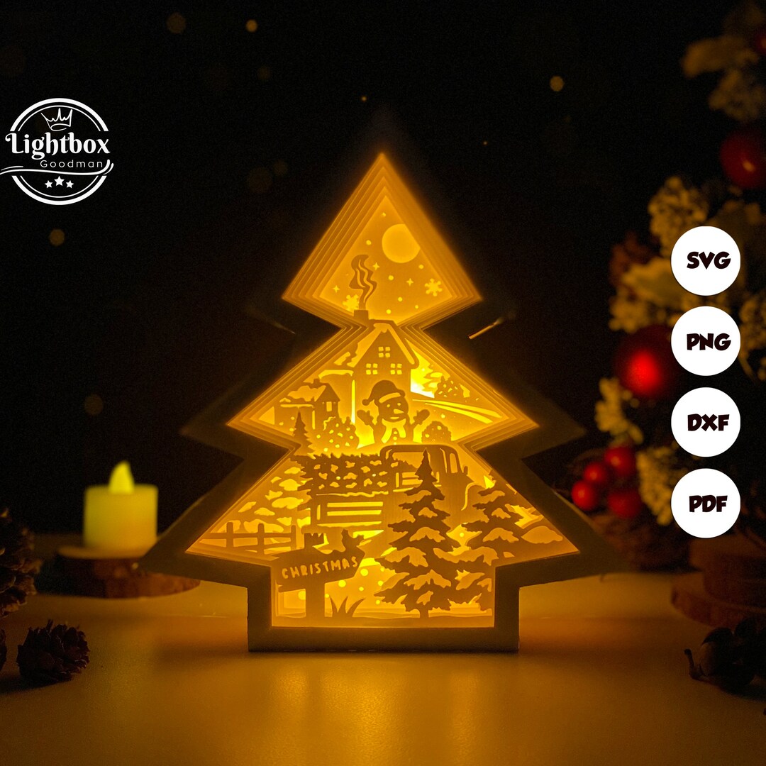 Christmas 3 Shadow Box Svg, Christmas Tree Svg, Tree Paper Lantern Svg ...