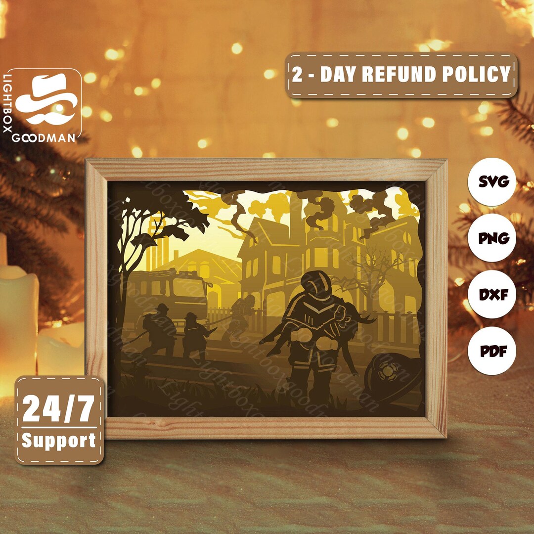 3d Fireman Silhouette, Shadow Box Templates, Paper Cut, Files for ...