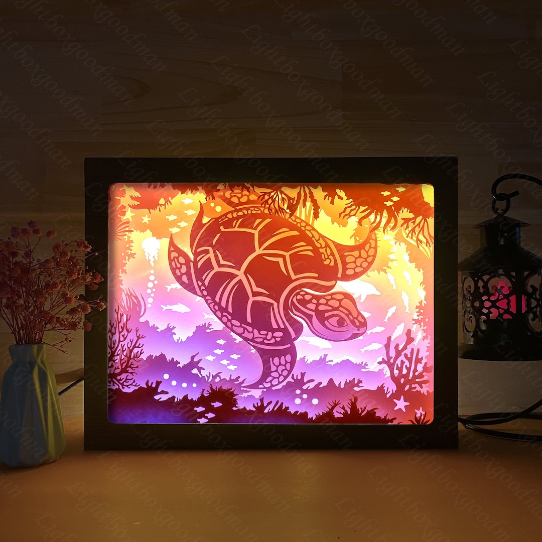 Sea Turtle Shadow Box Files Paper Cut Light Box Template - Etsy