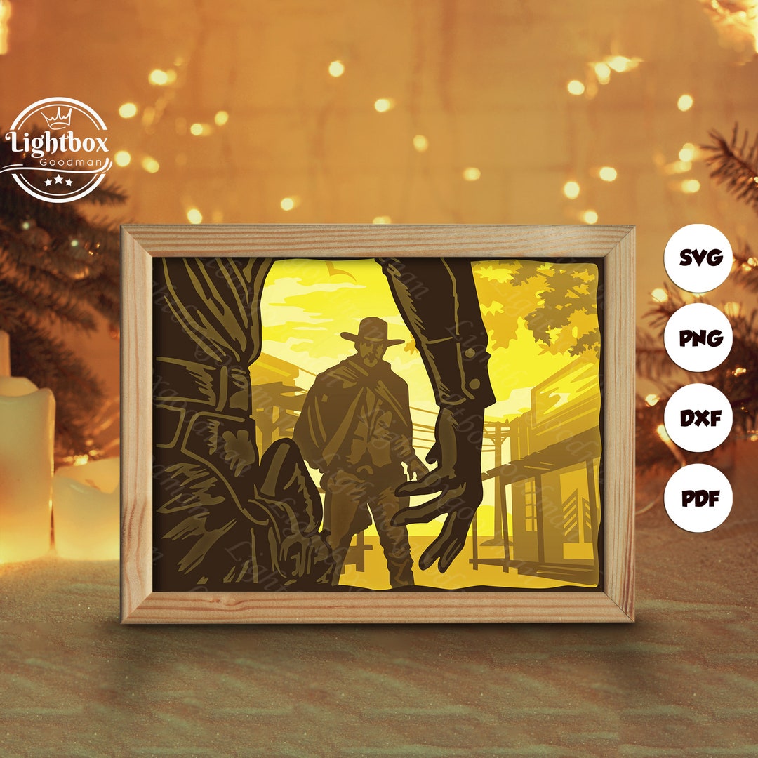 3d Cowboy Battle Silhouette, Shadow Box Templates, Paper Cut, Files for ...