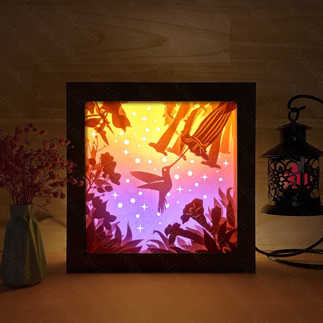 Hummingbird 2 Shadow Box Files Paper Cut Light Box Template - Etsy