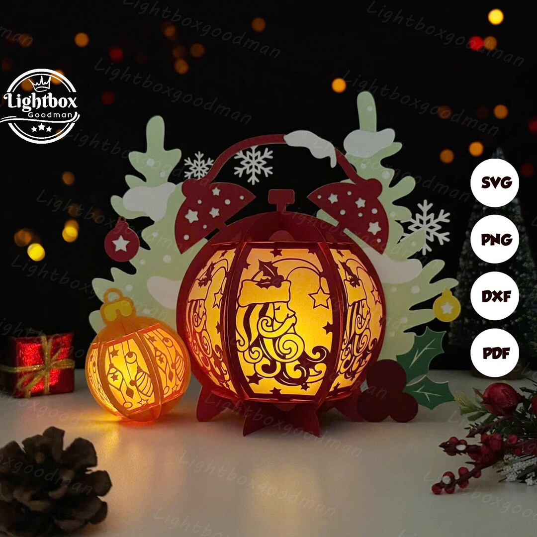 Lantern Christmas Clock Shadow Box Svg, Lantern Christmas Clock Svg ...