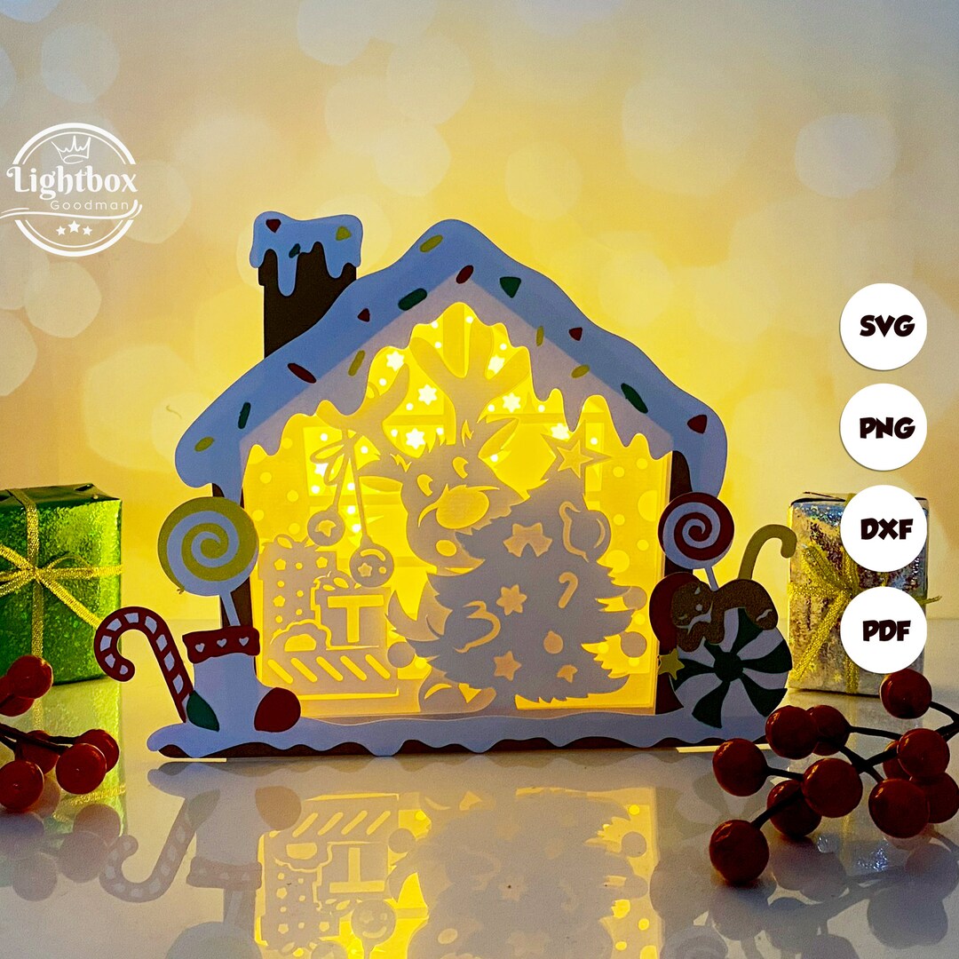 Reindeer Gingerbread House Box Shadow Box SVG for Cricut Projects DIY ...