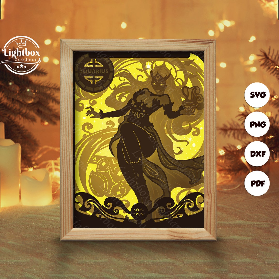3d Aquarius 12 Zodiac Silhouette, Shadow Box Templates, Paper Cut ...