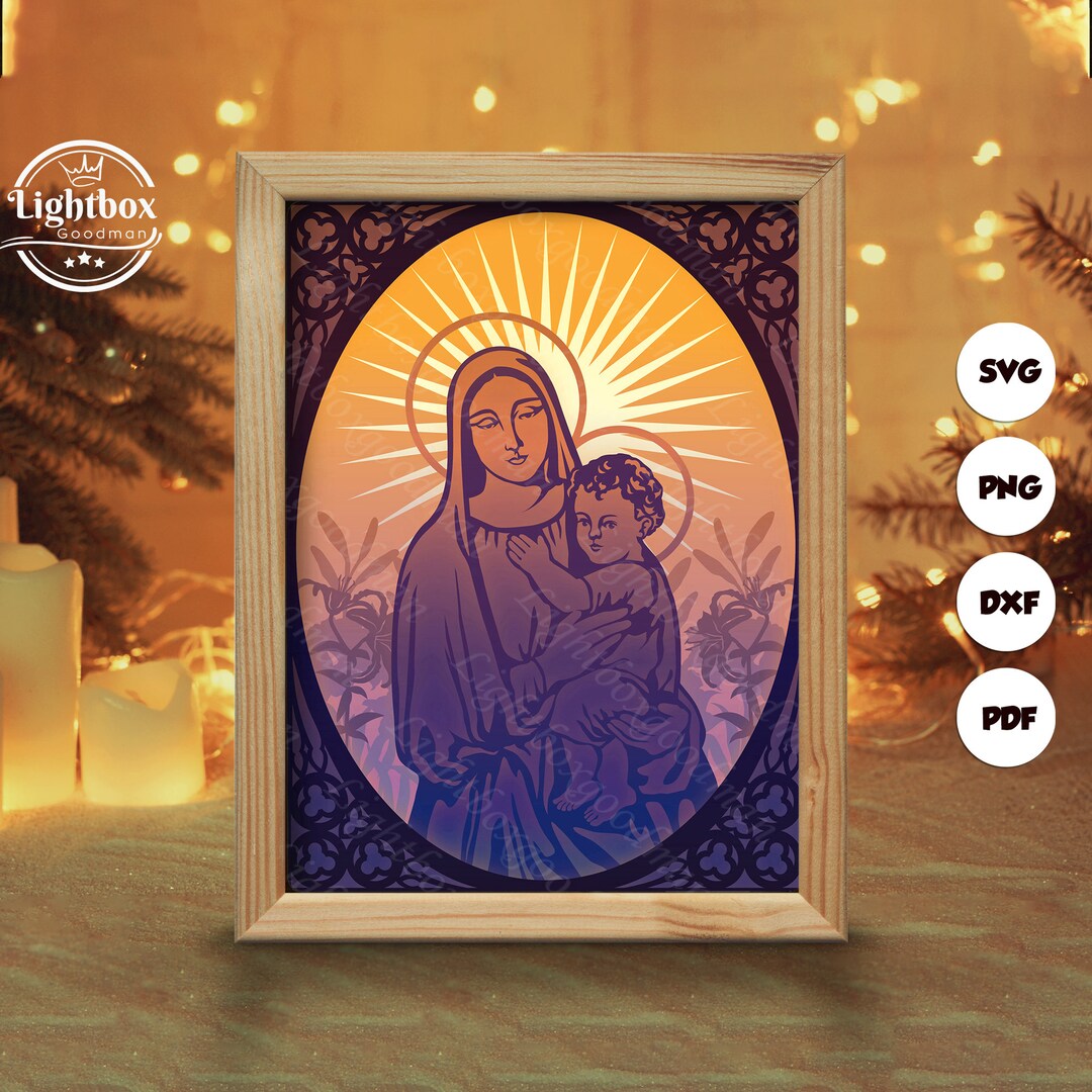 Virgin Mary 1 Shadow Box Files, Paper Cut Light Box Template Files ...