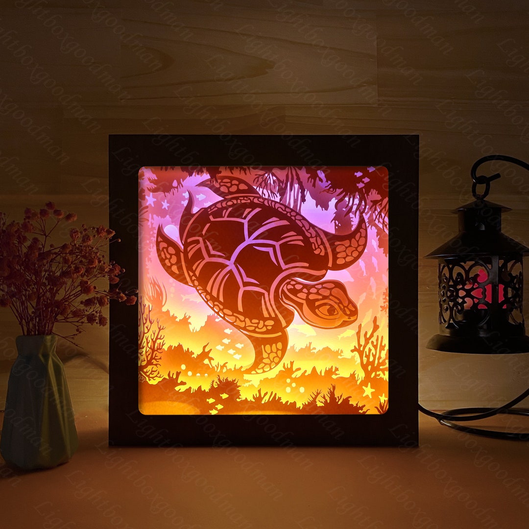 Sea Turtle Shadow Box Files Paper Cut Light Box Template - Etsy