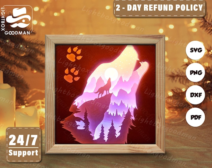 3D Wolf Shadow Box Templates, Wolves Svg Layered for Cardstock ...