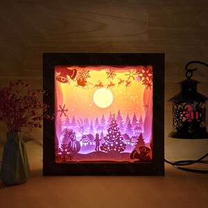 Santa Cabin Shadow Box Files Paper Cut Light Box Template - Etsy
