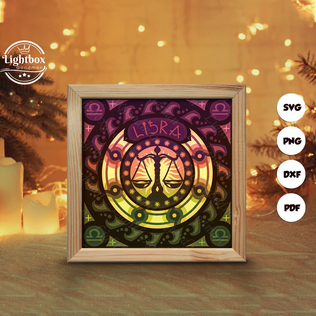 Libra Zodiac Shadow Box Files, Paper Cut Light Box Template Files ...