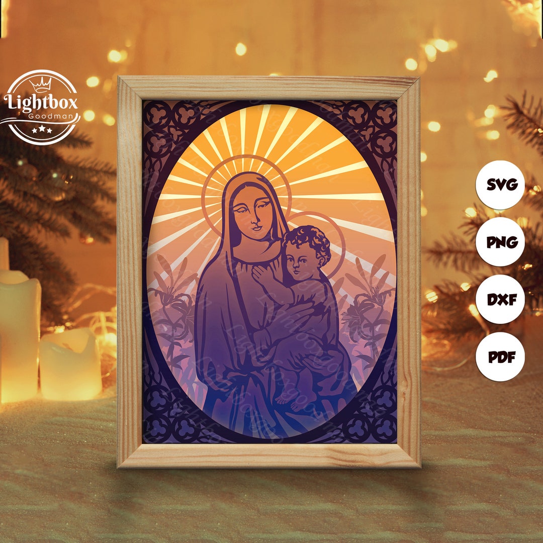 Virgin Mary 2 Shadow Box Files, Paper Cut Light Box Template Files ...