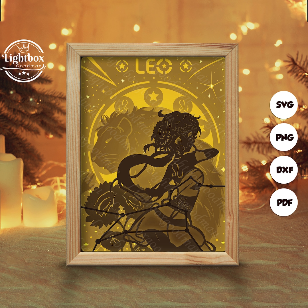 Zodiac Leo Shadow Box Files, Paper Cut Light Box Template Files, Shadow Box Paper Cut, 3D ...