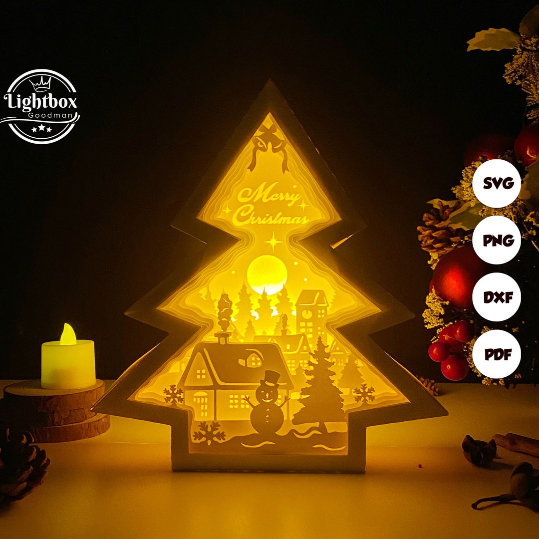 Christmas 2 Shadow Box Svg, Christmas Tree Svg, Tree Paper Lantern Svg ...