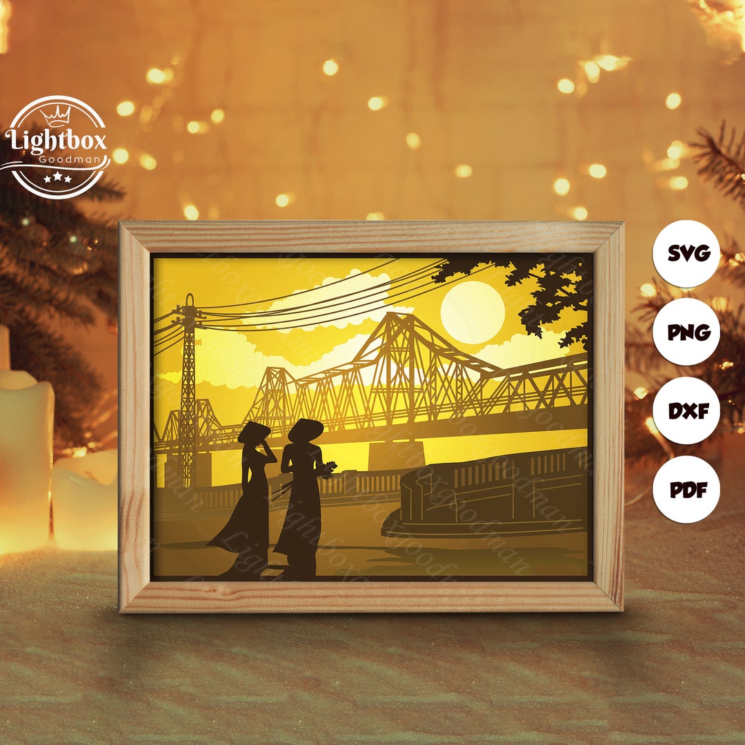 Long Bien Bridge Shadow Box Files, Paper Cut Light Box Template Files ...